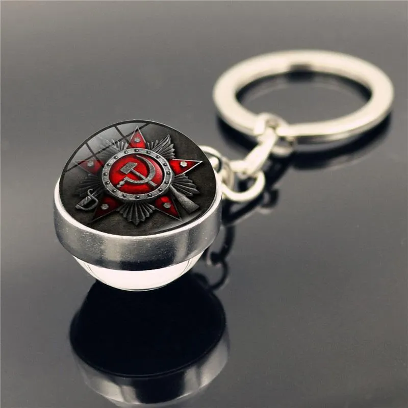 Soviet Badges Sickle Hammer Glass Ball Keychain CCCP Russia Emblem ...