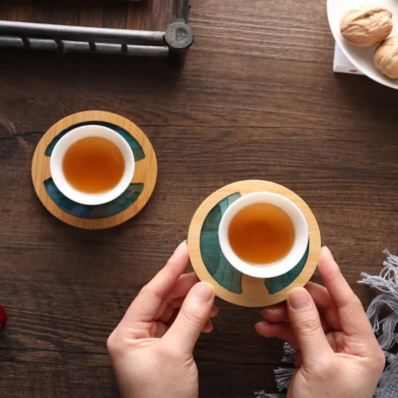 Transparent Bamboo Tea Cup And Coffee Holder With Creative Epoxy Resin ...