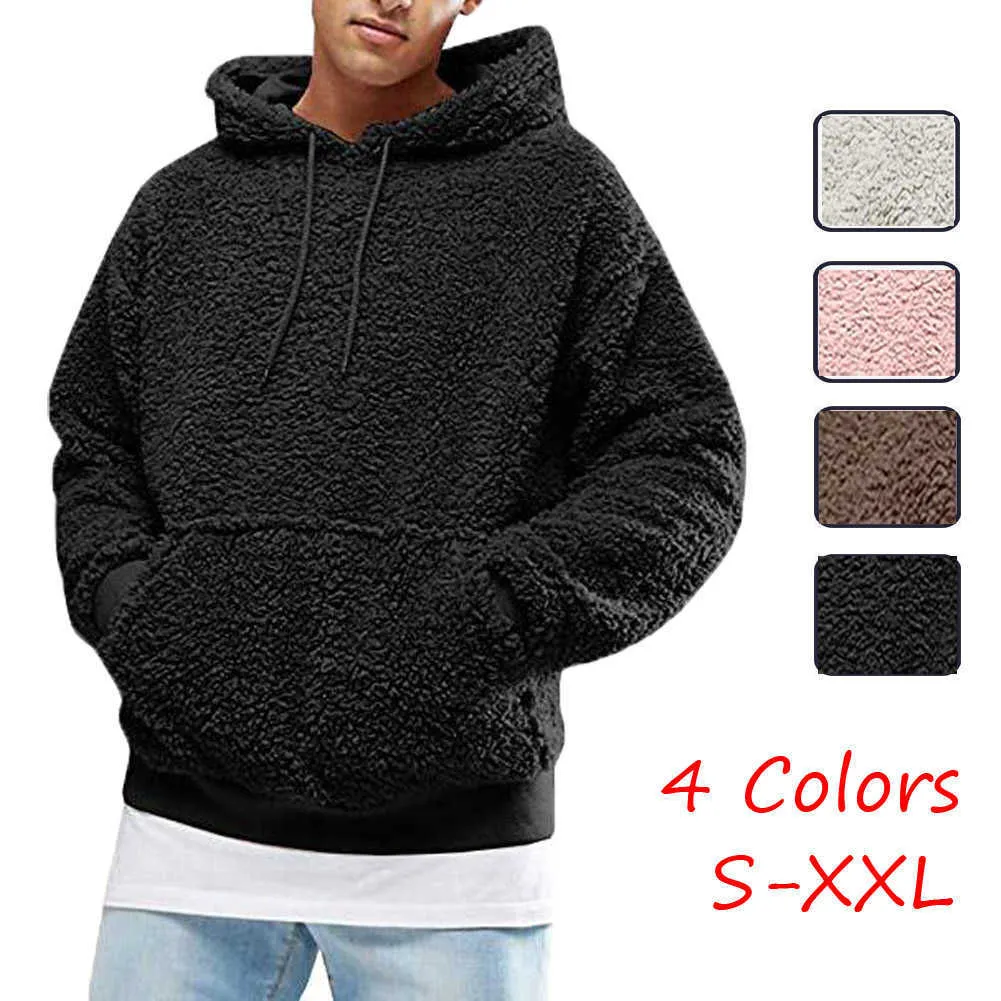 Winter Men's Warm Faux Fur Teddy Bear Sherpa Hoodie Mens Hooded ...