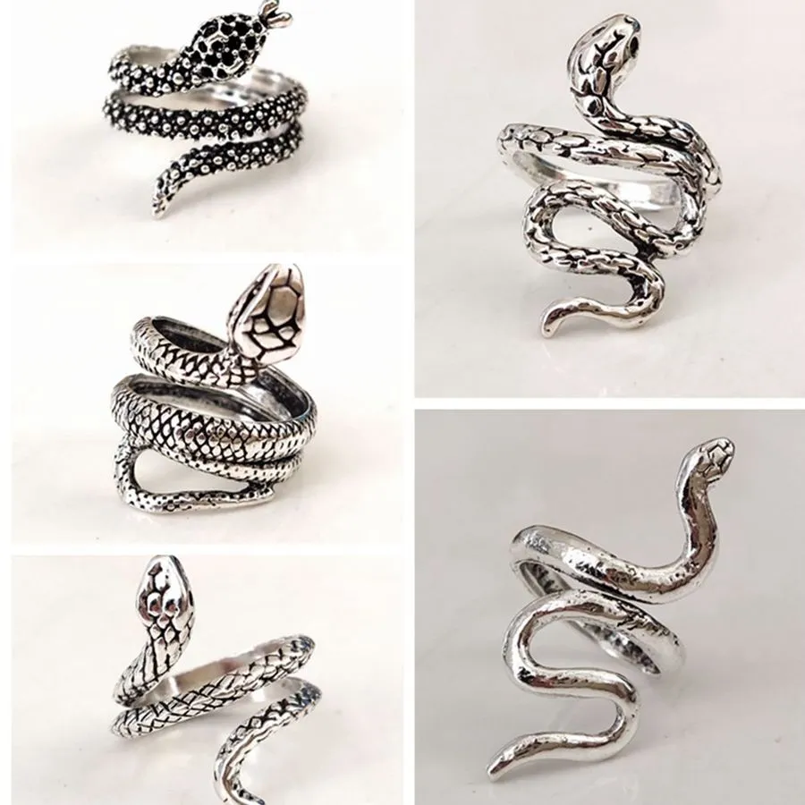Antique Silver Snake Rings Set Adjustable Metal Alloy Bands For Men And ...