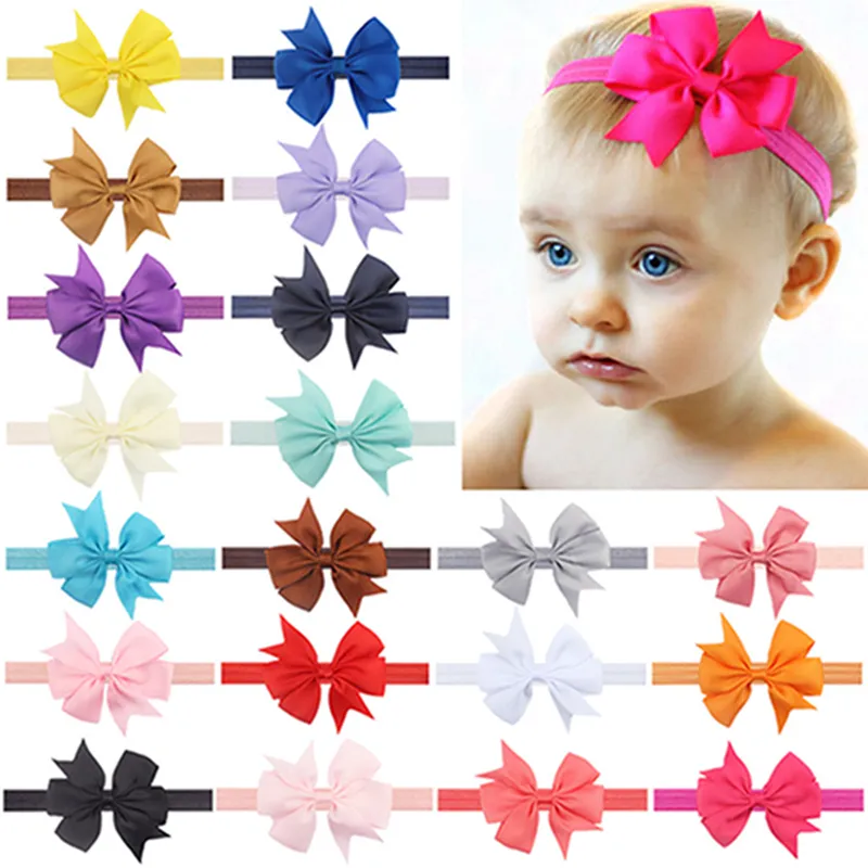 Solid Color Grosgrain Ribbon Bowknot Toddler Elastic Hairband for ...
