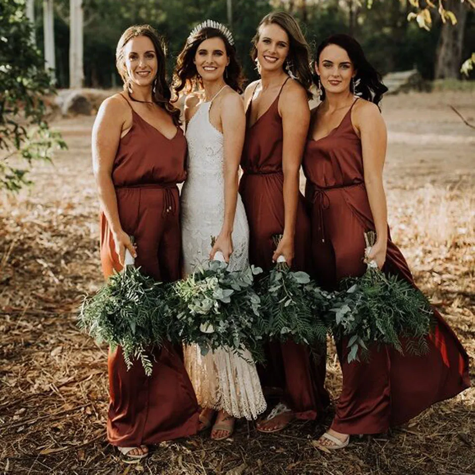Garden Countryside Long Bridesmaid Dress Spaghetti Straps Sleeveless V ...
