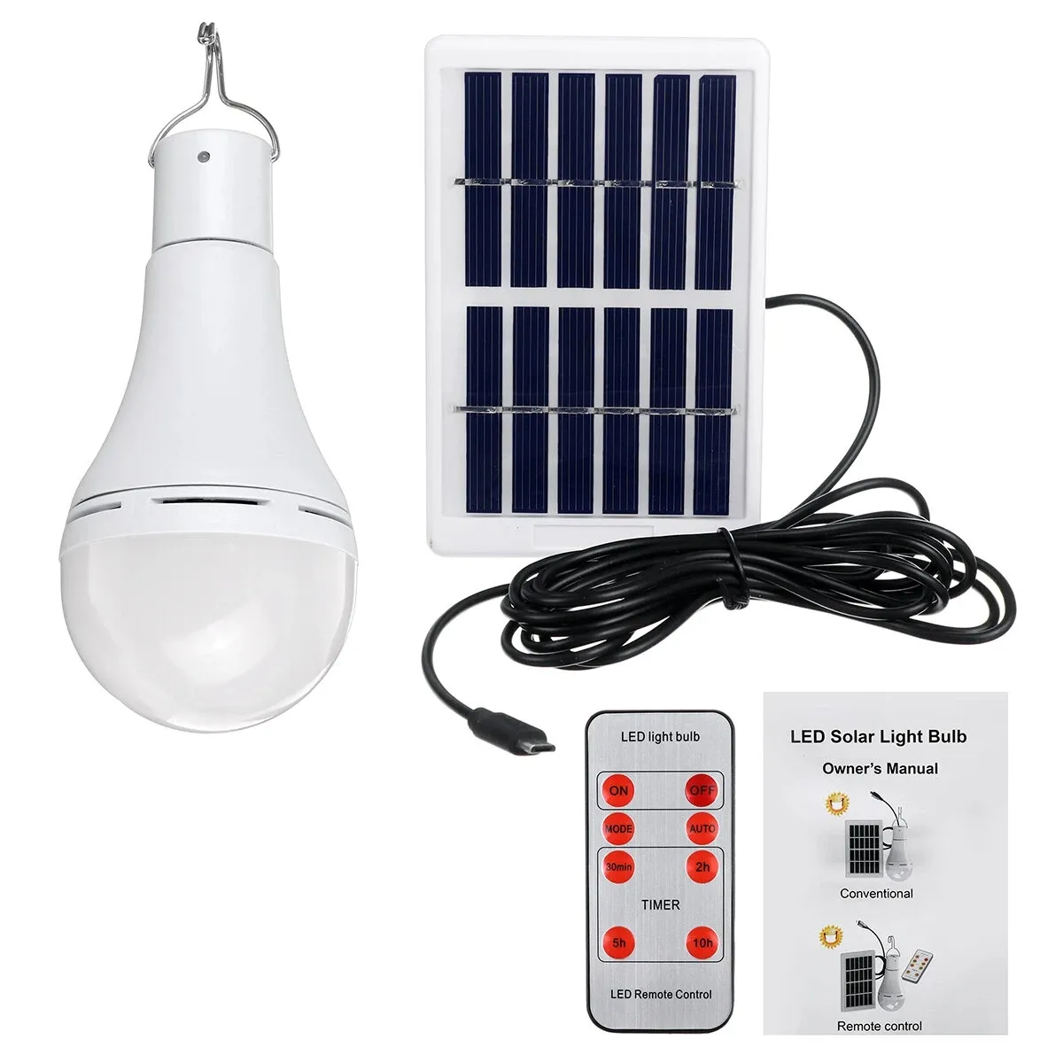 Portable Solar LED Light Bulb - 7W/9W Camping Lantern with Remote ...