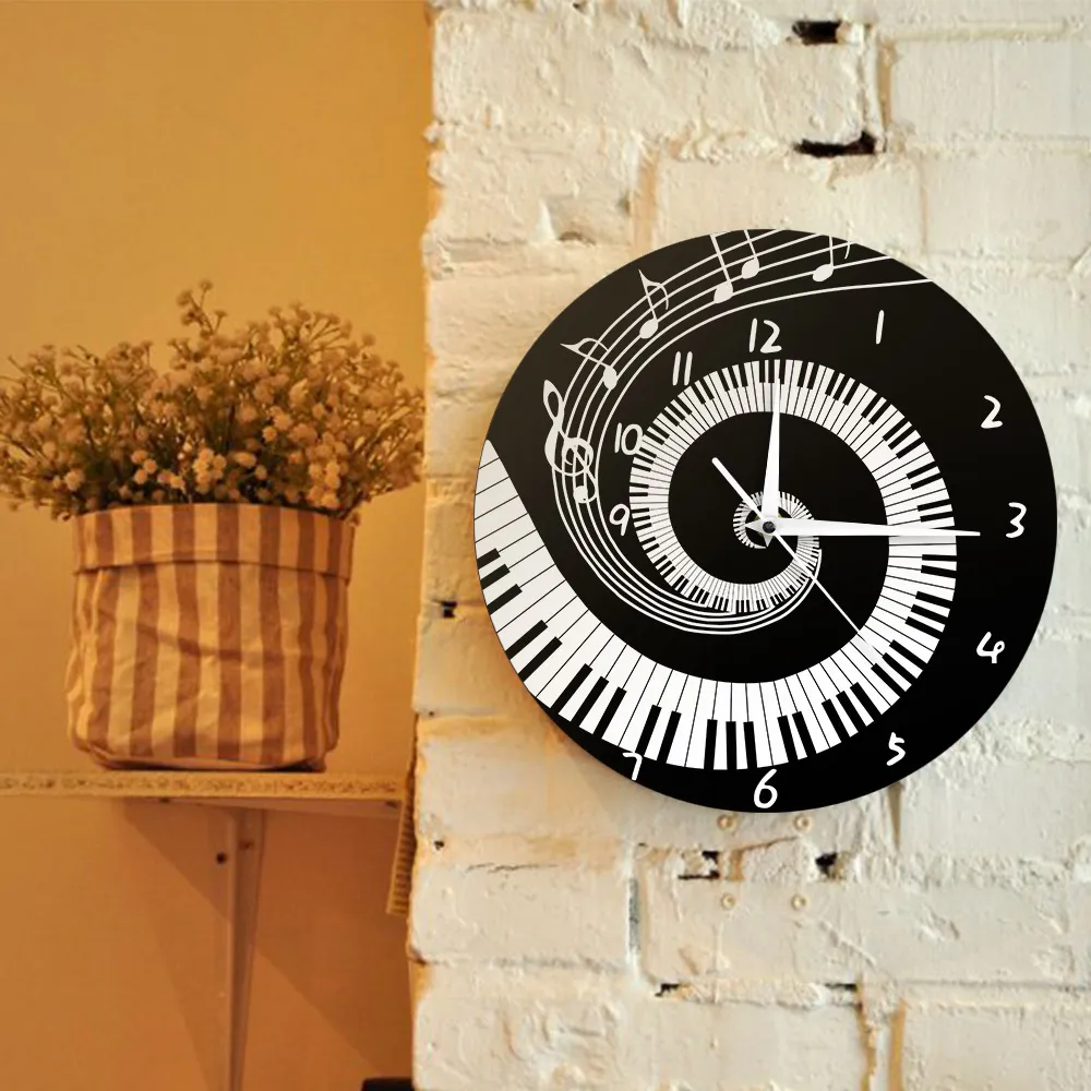 Piano Keys Wall Clock: Modern Black & White Round Music Keyboard Clock ...