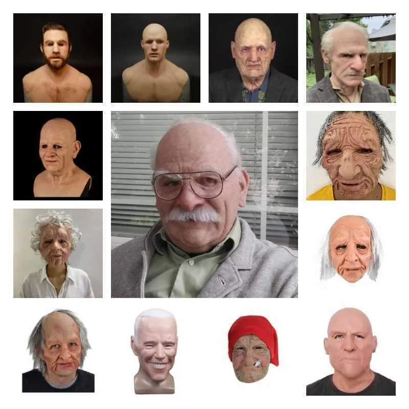 Realistic Old Man Mask - Full Head Latex Halloween Mask, Scary Horror ...
