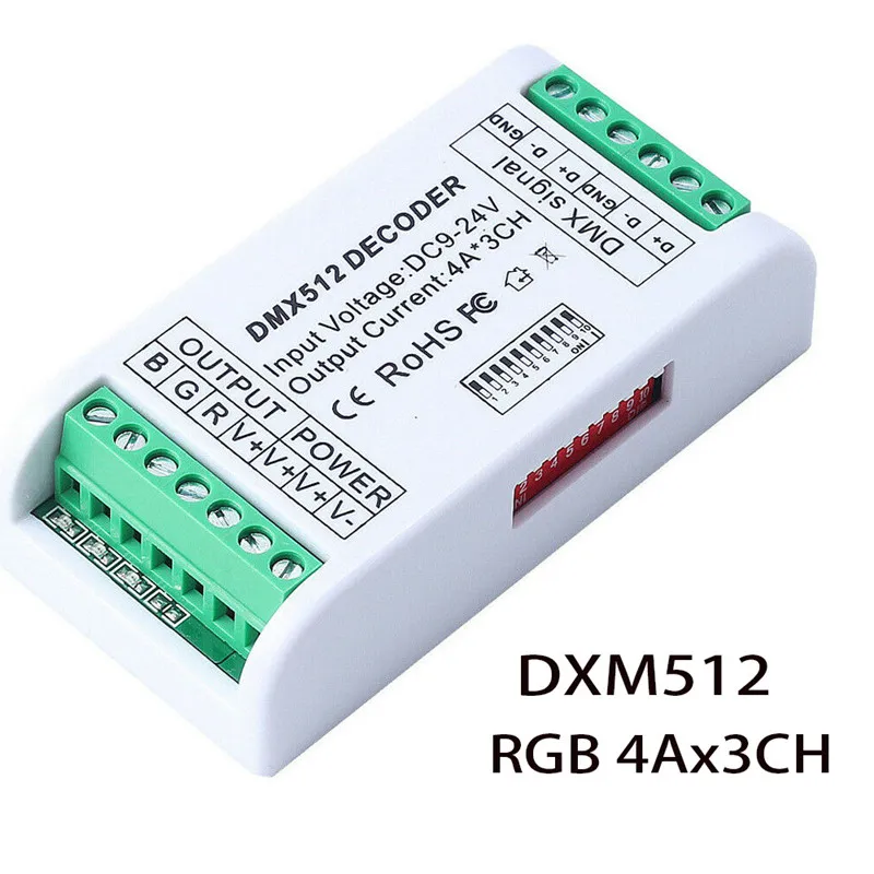 3CH DMX 512 LED Decoder Controller Dimmer, 12V 24V RGB Strip Console ...
