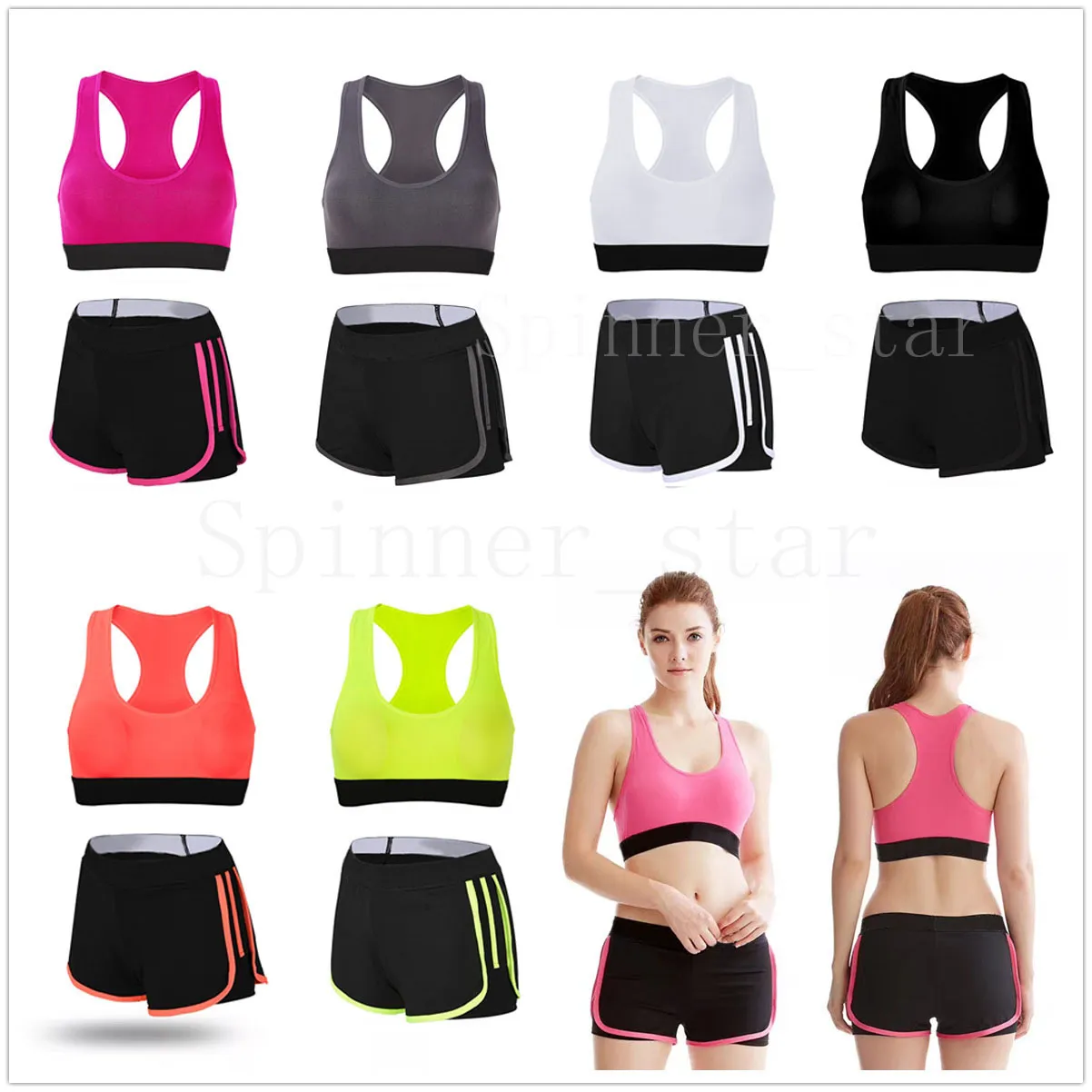 Women's Two-Piece Activewear Set: Letter Sports Bra, Fitness Shorts ...
