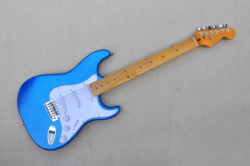 Custom Electric Guitar: Blue Body | Yellow Maple Neck | Chrome Hardware ...