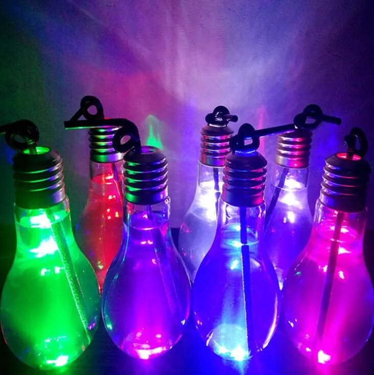 LED Bulb Water Bottle - Novelty Light Up Cup, 300-500ml Clear Drinking ...