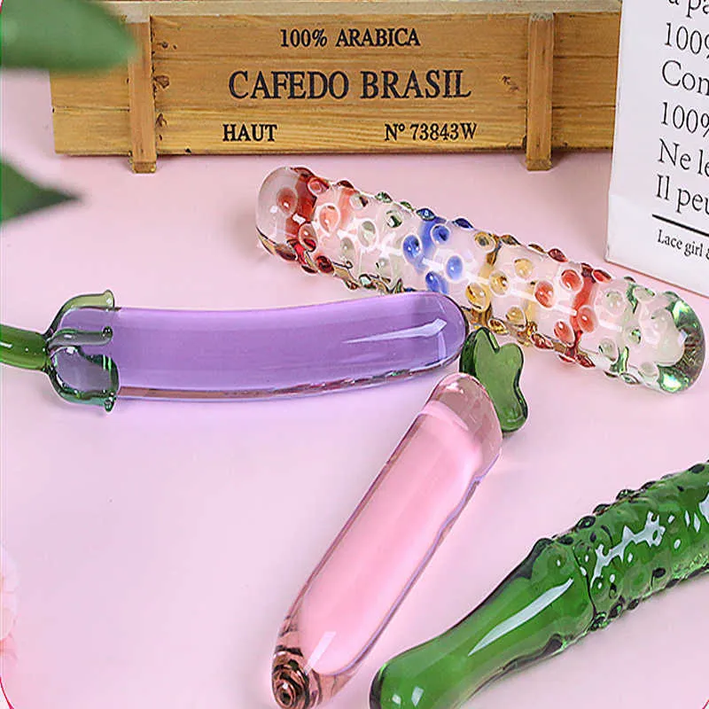 Glass Banana Dildo Artificial Penis Eggplant Dildos For Women Fruit
