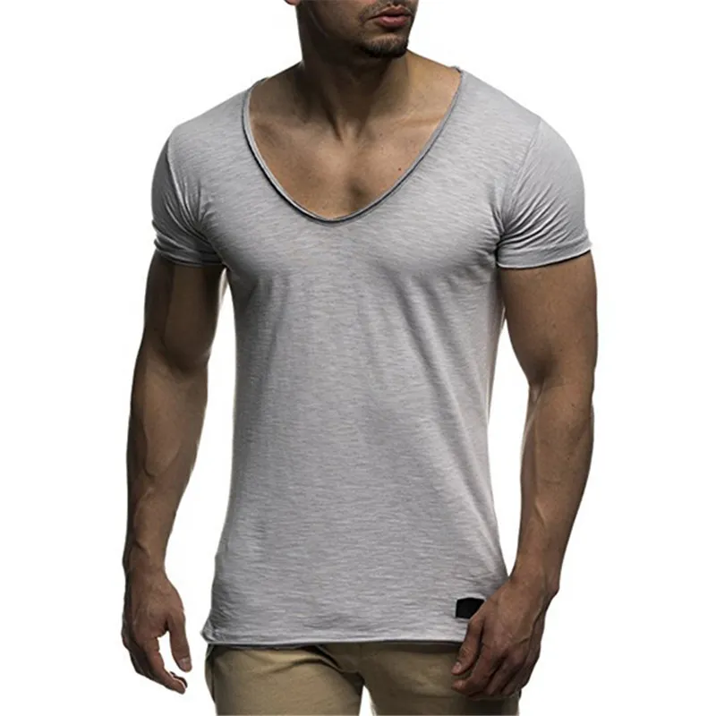 Wholesale Deep V Neck T Shirts Men Fashion Solid Color Hip Hop Tees ...