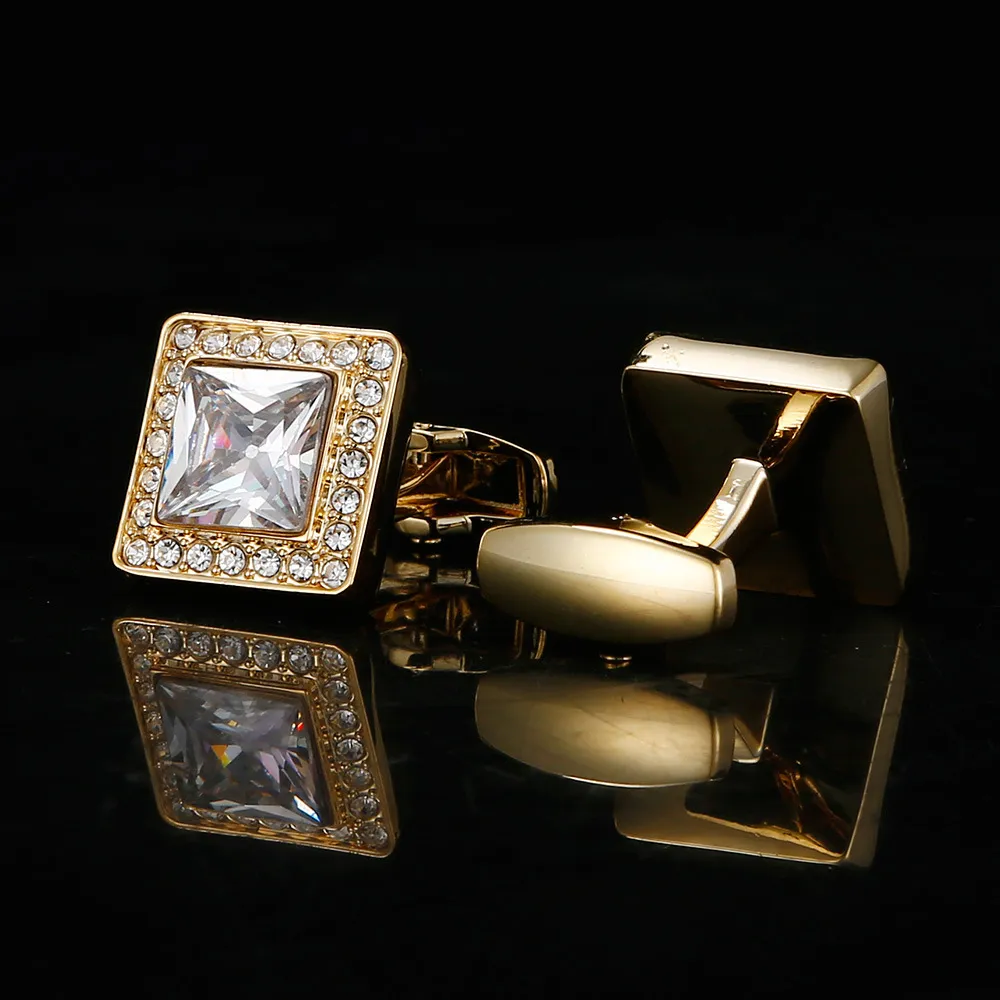 Luxury Gold Square Zircon Cufflinks - Diamond Crystal Shirt Cuff Links ...