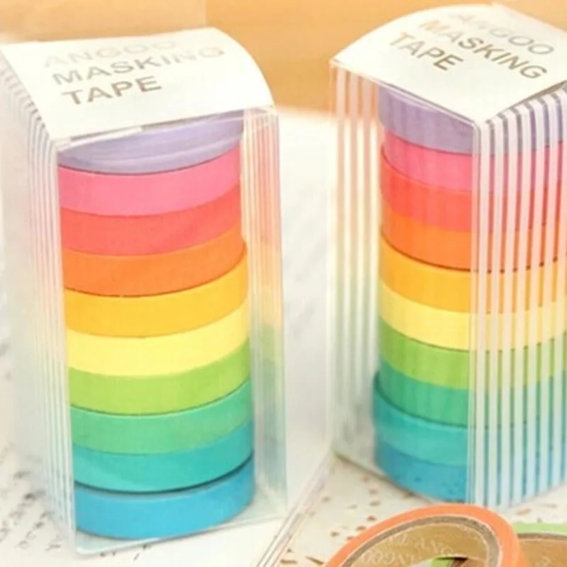 Rainbow Adhesive Decoration Tapes - 10 Rolls Colorful DIY Stickers ...