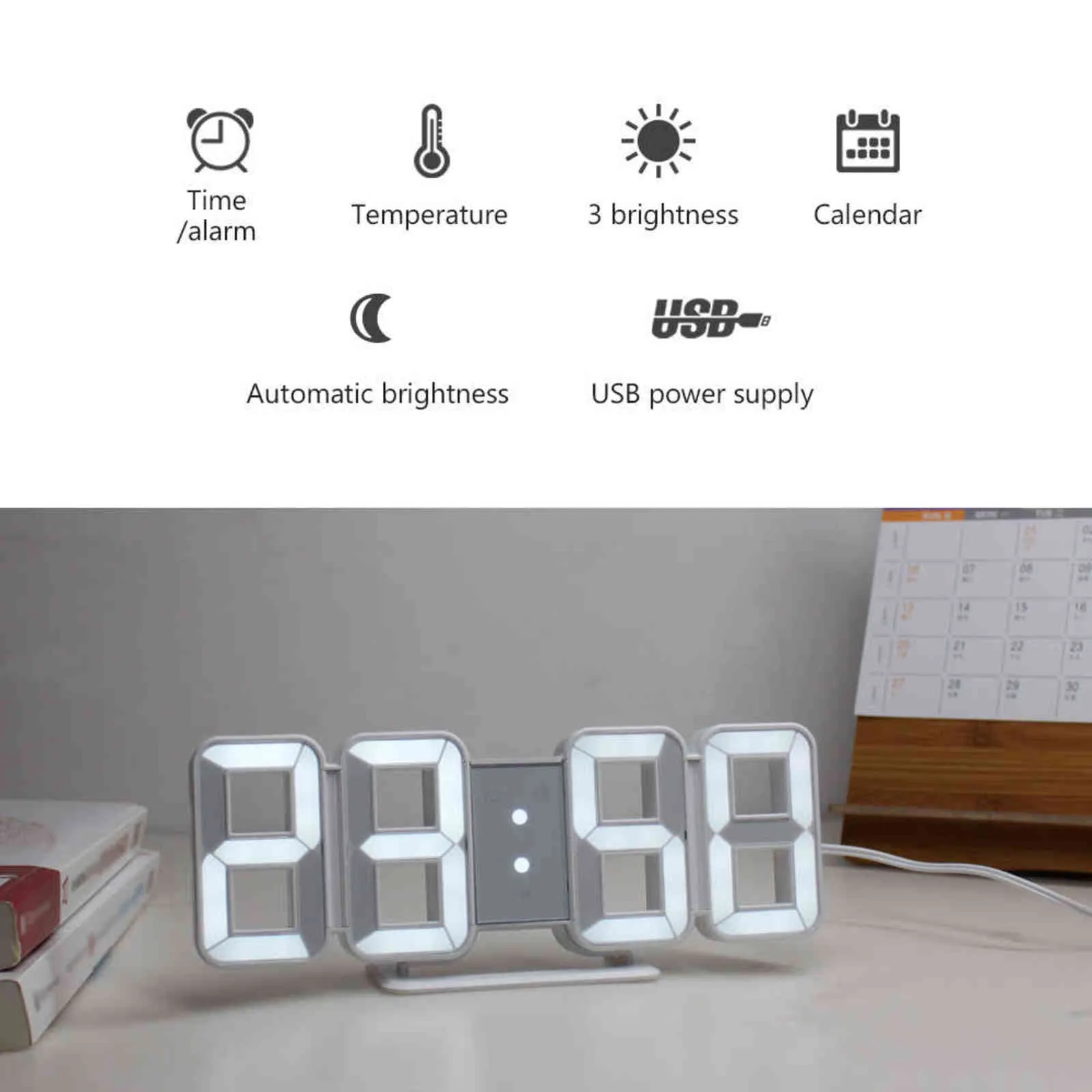 FanJu FJ3208 Digital Wall Clock 3D LED Alarm Large Time Temperature ...