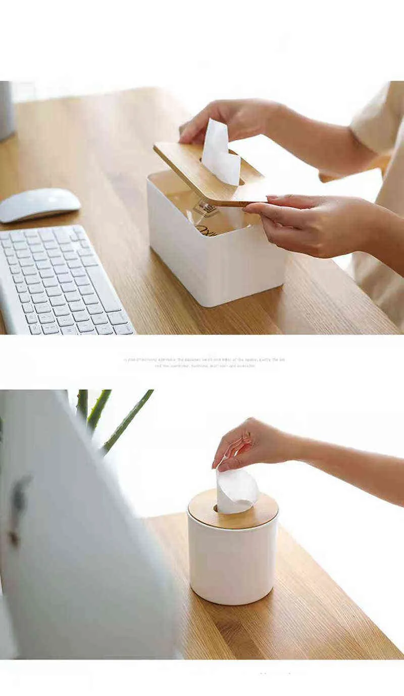 Decorative Tissue Box Holder Bamboo & Plastic Paper Napkin Tray For ...