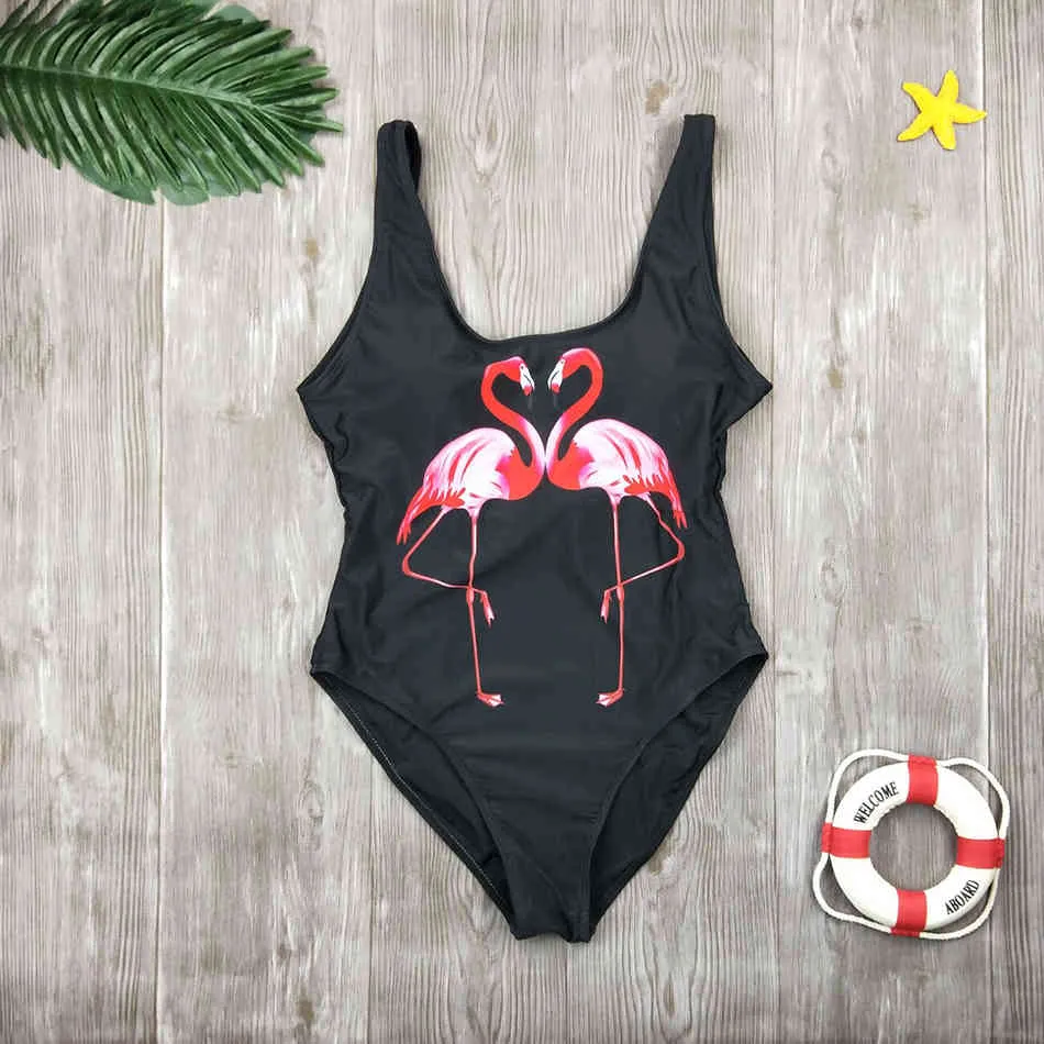 Mandm Flamingo Printed One Piece Swimsuit White Black Backless Tiktok