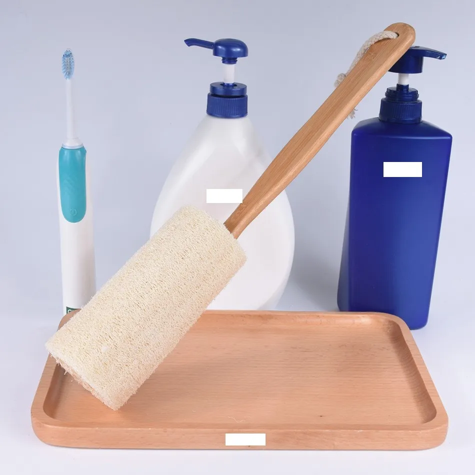 Natural Loofah Body Brush - Long Wood Handle Exfoliating Shower ...