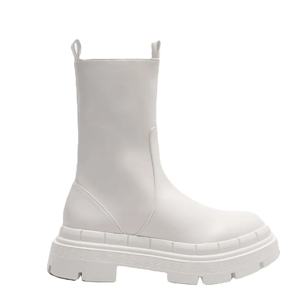 Designer White Chunky Heel Platform Chunky Ankle Boots For Women INS ...