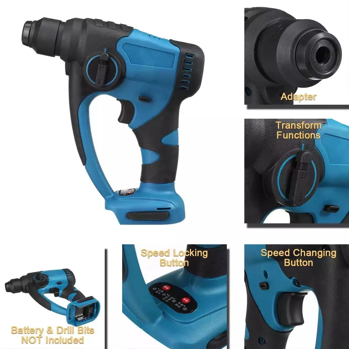 18V Cordless Rotary Hammer Drill - Brushless Demolition Power, Impact ...