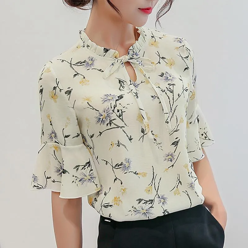 DHgate.com:Womens Summer Floral Chiffon Blouse, Ruffle Flare Sleeve ...