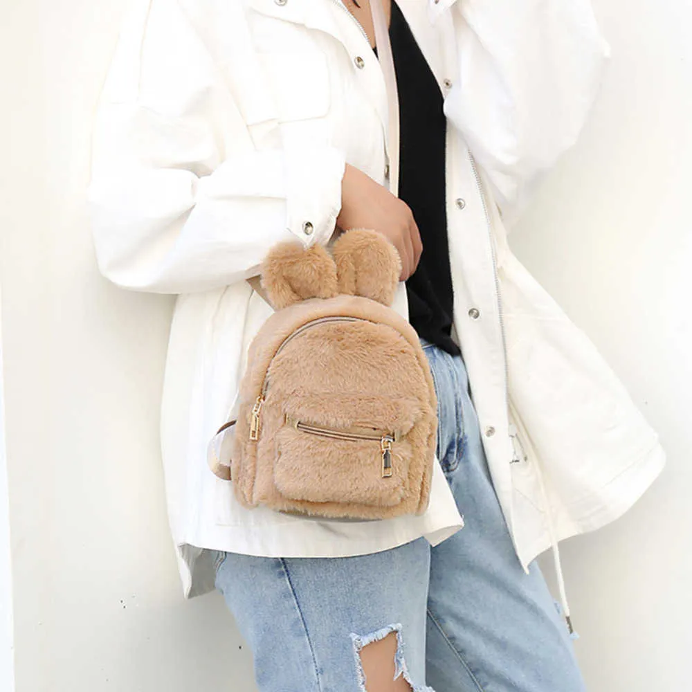 Plush Faux Fur Mini Bunny Backpack With Rabbit Ears For Girls Perfect ...