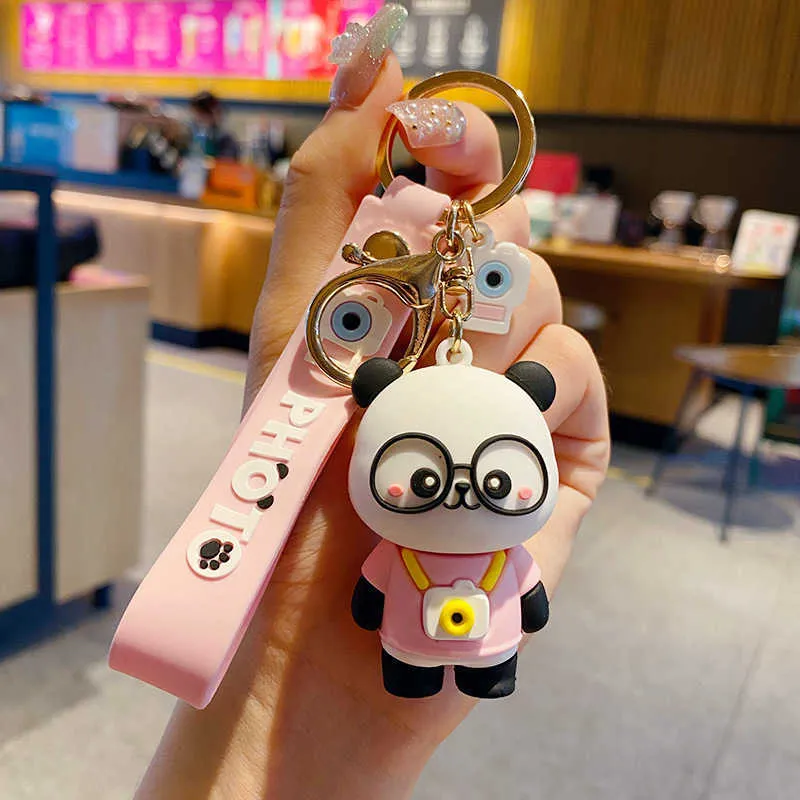 Cartoon Panda Keychain Cute Silicone Camera Panda Doll Key Ring For ...