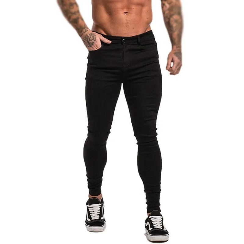Mens Black Skinny Trousers, Classic Streetwear Stretch Jeans, Slim Fit ...
