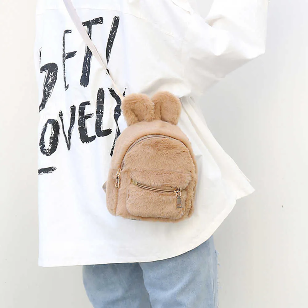 Plush Faux Fur Mini Bunny Backpack With Rabbit Ears For Girls Perfect ...
