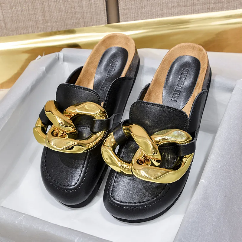 Women Slippers Spring Autumn Female Ladies Casual Leather Fashion Mules ...