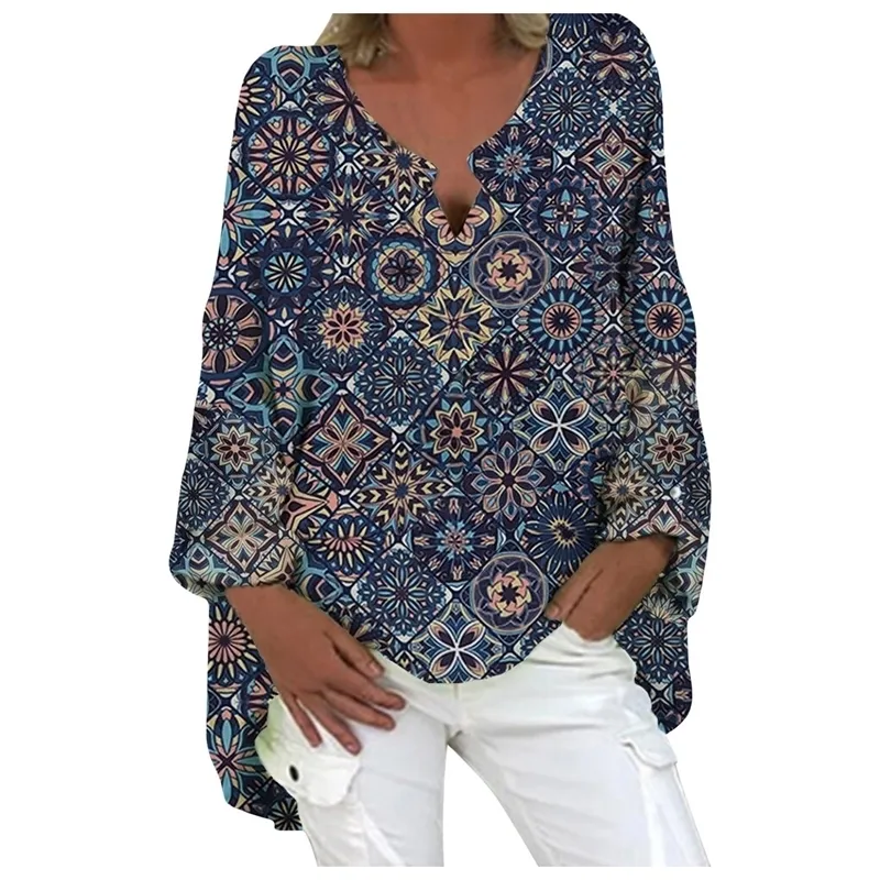 Women Casual Long Sleeve Cotton And Linen Loose Blouse Spring V Neck ...