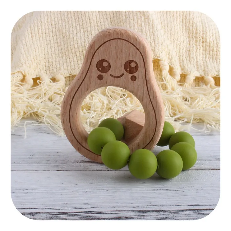Baby Teether DIY Silicone Wooden Avocado Teethers Cartoon Wood Teething ...