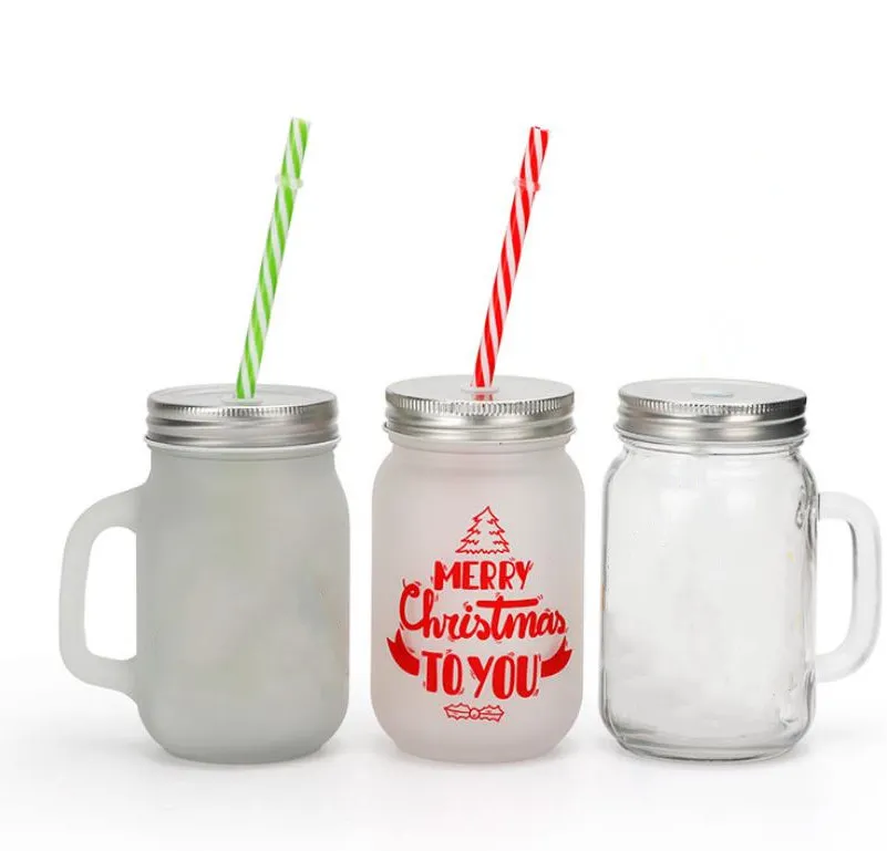 Glass Mason Jar For Sublimation, 400ml DIY Tumbler With Silver Metal ...