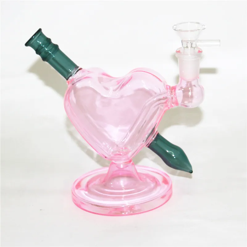 Dropshipping Pink And Red Heart Shaped Glass Water Pipe With 6 Inch ...