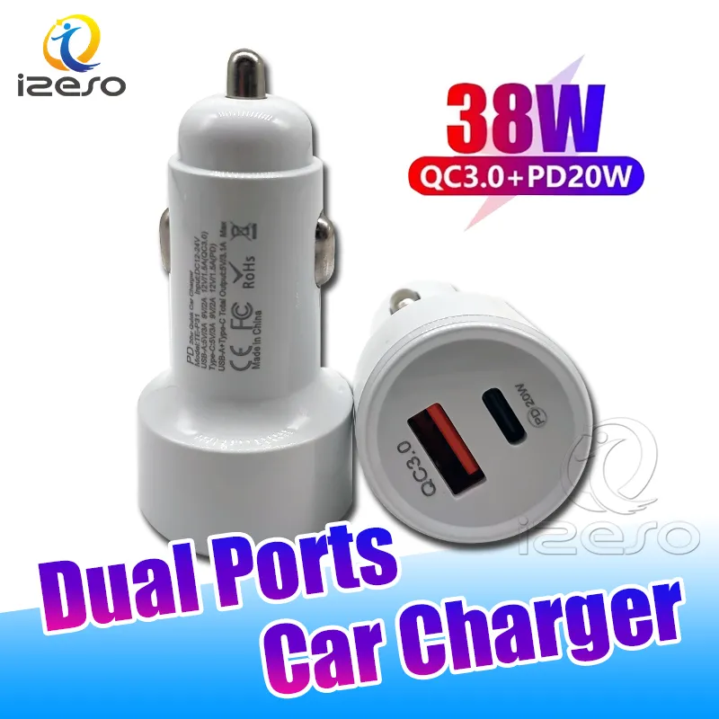 38W PD Car Charger 2 In 1 QC Fast Chargers Dual Ports High Speed Charging Adapter For IPhone 17 ...