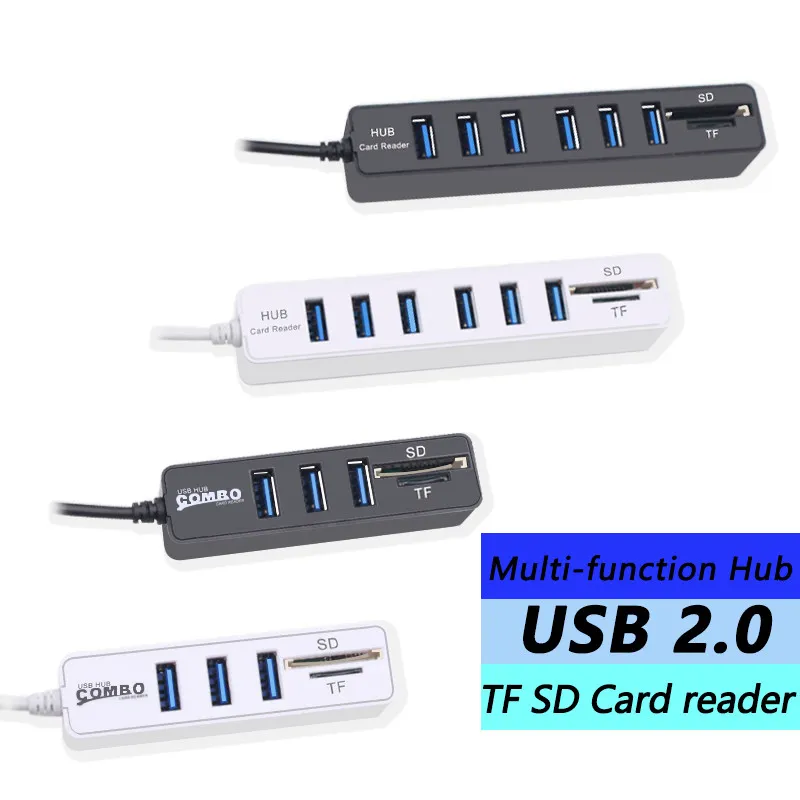 High Speed USB 2.0 Hub: 3/6 Port Splitter With TF/SD Card Reader For PC ...