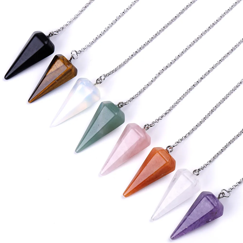 DHgate.com:Natural Stone Crystal Healing Pointed Cone Pendulum Pendant ...