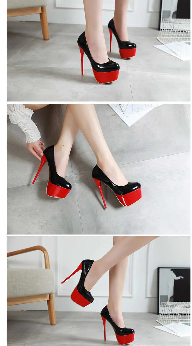 Black Patent Leather High Heel Pumps, 16CM Stiletto With Peep Toe And ...