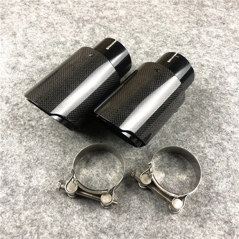 Glossy Carbon Fiber & Black Stainless Steel Exhaust Tips - Universal ...