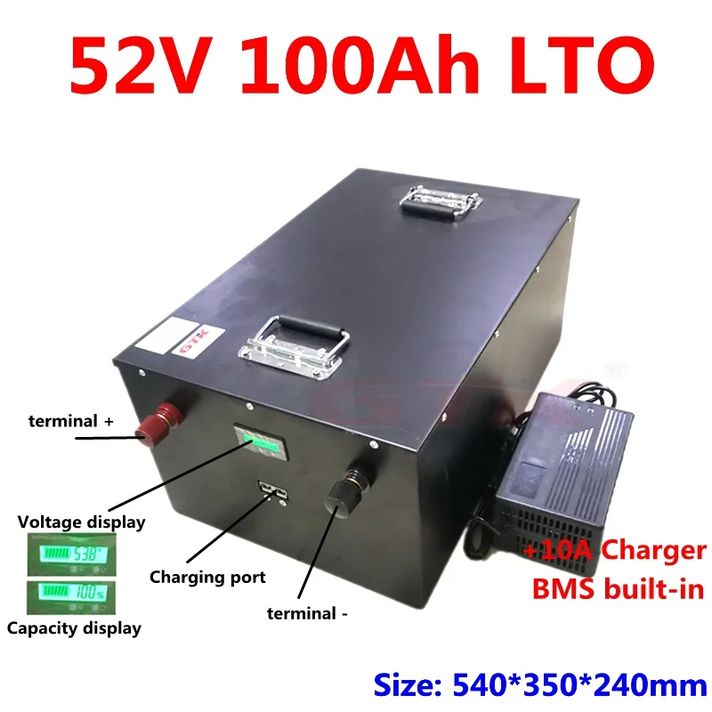 52V 100Ah LTO Battery - Steel Case, 22S Lithium Titanate, 10A Charger ...