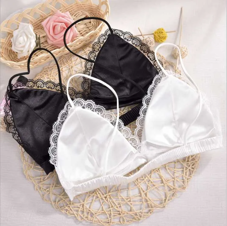 Bras Summer Sexy Satin Small Lace Triangle Cup Bra Strap Wrap Chest Sports Vest Tube Top