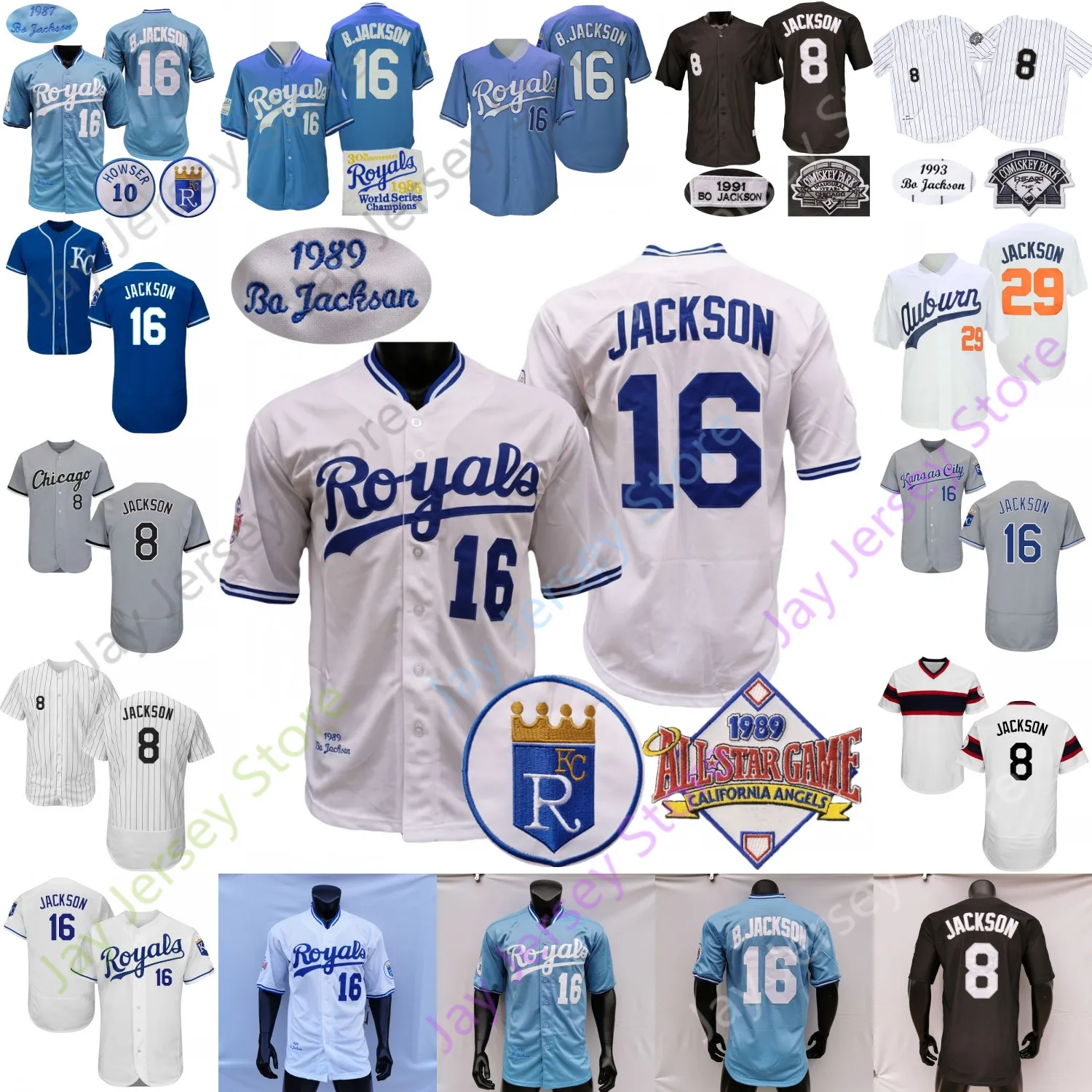 Bo Jackson Jersey 1989 ASG Patch 1985 Turn Back Blue 1987 1989 1991 ...