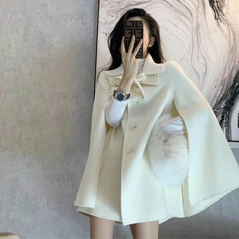 Elegant White Wool Cape Coat: Autumn Winter Short Wool Coat - Shop Now ...