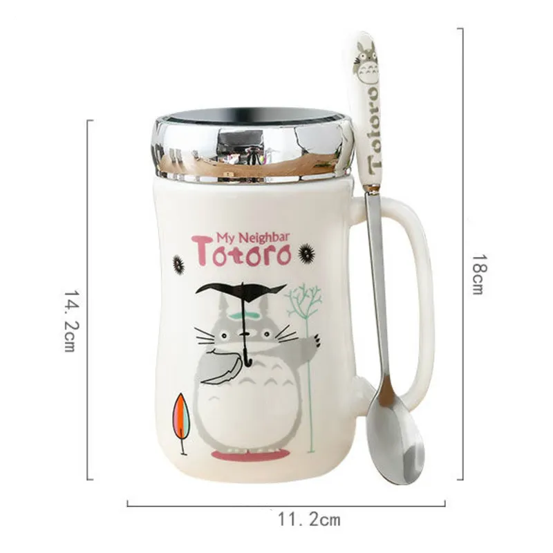 Cute Cartoon Coffee Mug - 420ml Ceramic Anime Tea Cup with Lid & Spoon ...