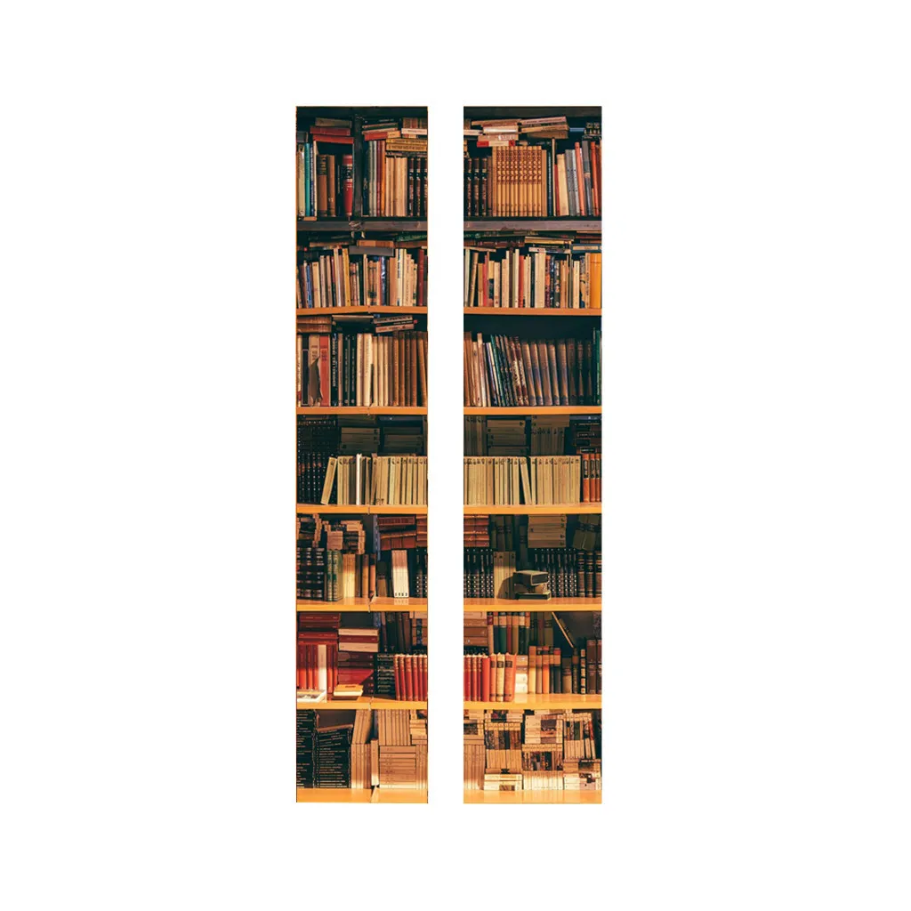 Pvc Door Sticker Mural Decor Vintage Bookshelf Bookcase Wall Stickers ...