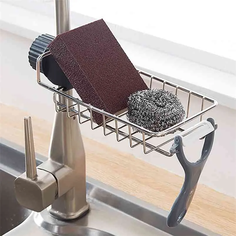 Faucet Storage Rack Adjustable Sink Rag Sponge Drain Kitchen Bathroom ...