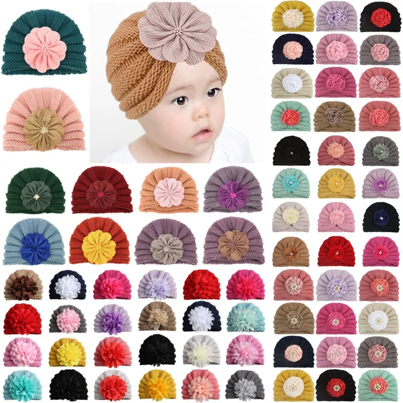 Newborn Knitted Baby Hats with Flower - Cute Princess Caps, Soft Woolen ...
