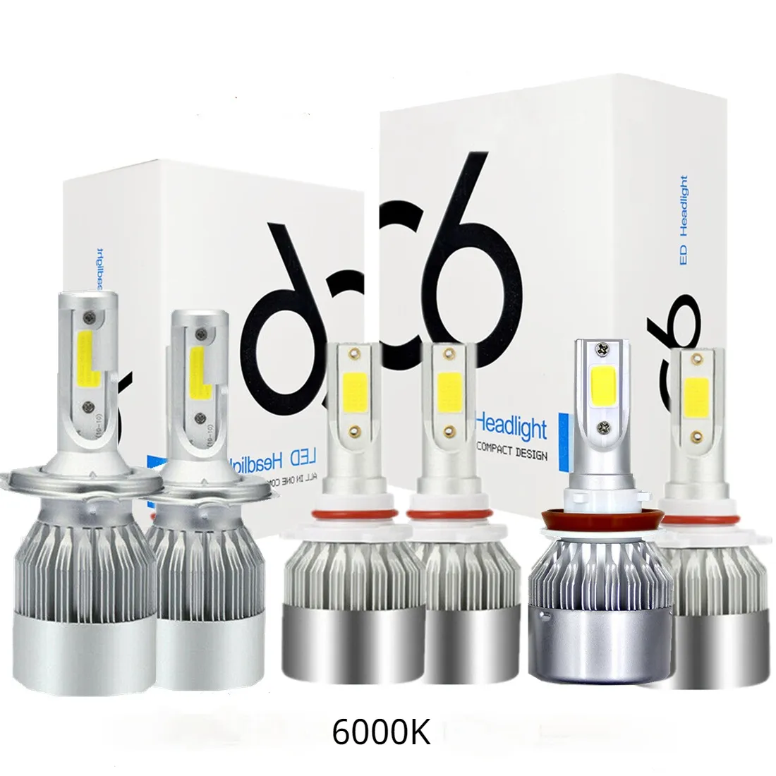 2024 C6 Car LED Headlights Bulbs H11 H4 H7 H13 H3 Super Bright 6000K White, High Concentration ...