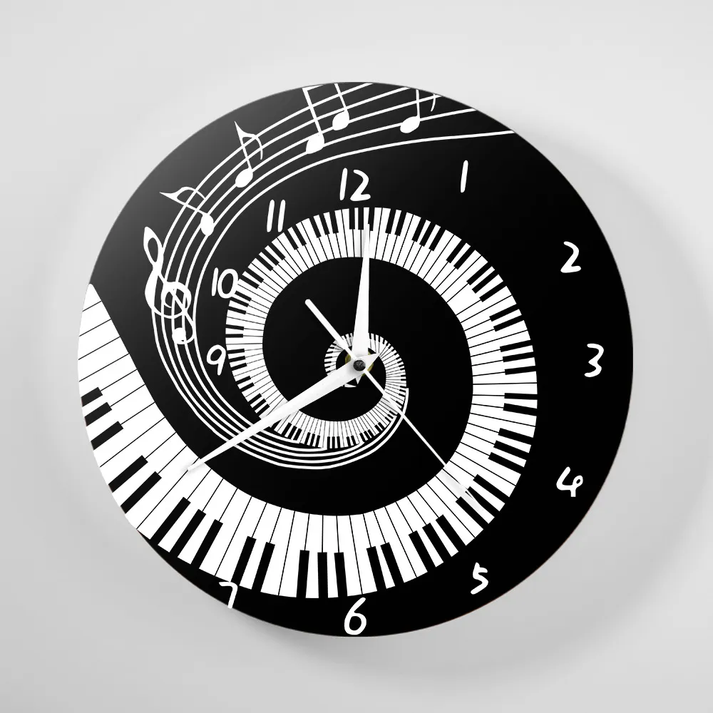Piano Keys Wall Clock: Modern Black & White Round Music Keyboard Clock ...