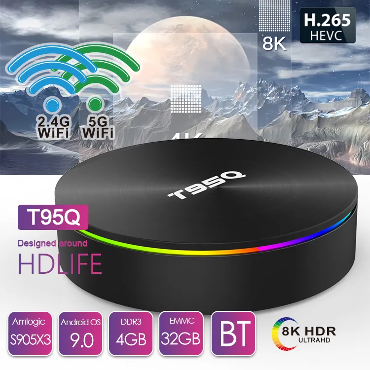 T95Q Android 9.0 TV BOX 4GB+32GB/64GB Amlogic S905X3 Quad Core Dual 2 ...