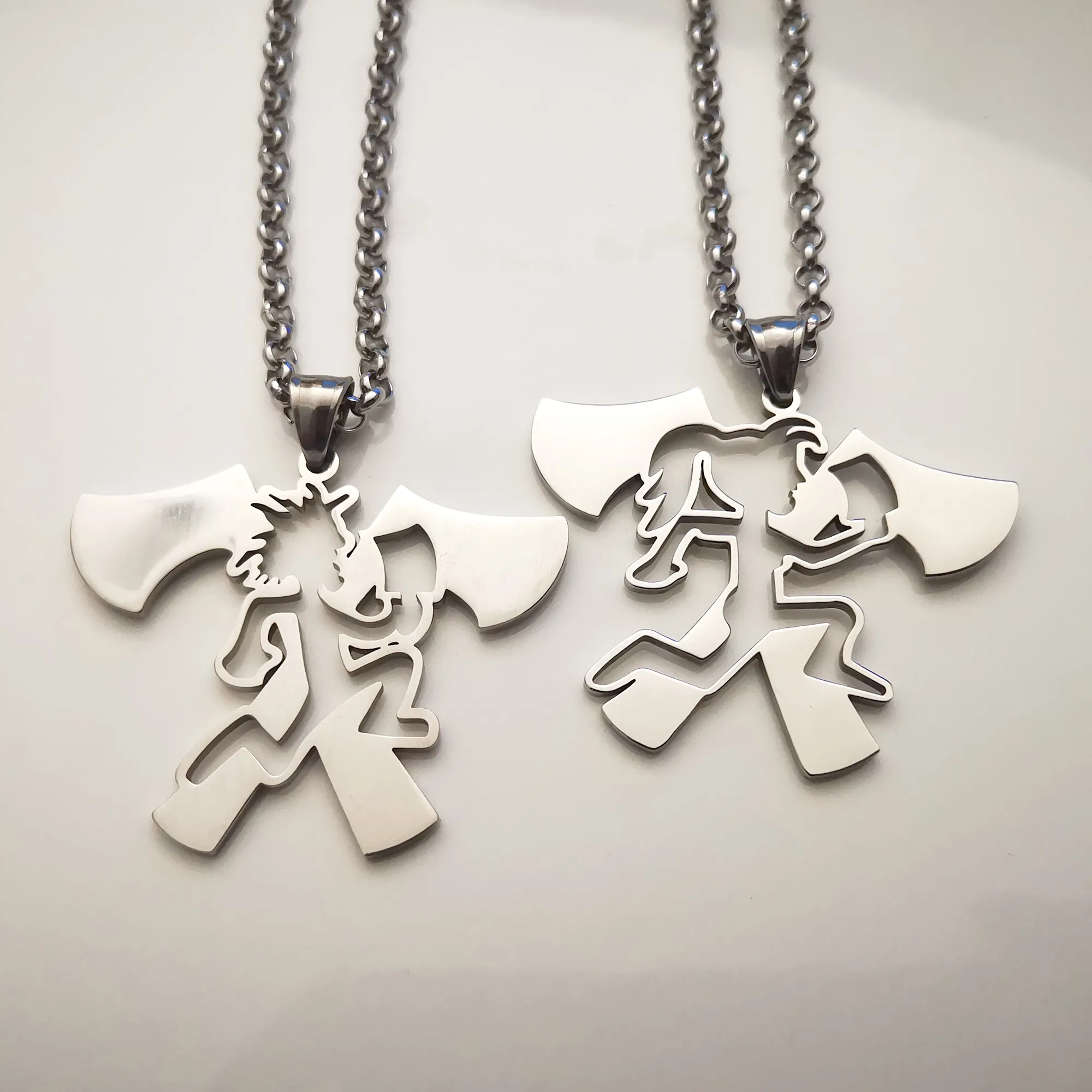 Silver Tone Double Hatchet Pendant Necklaces: Fashionable Pair of ...